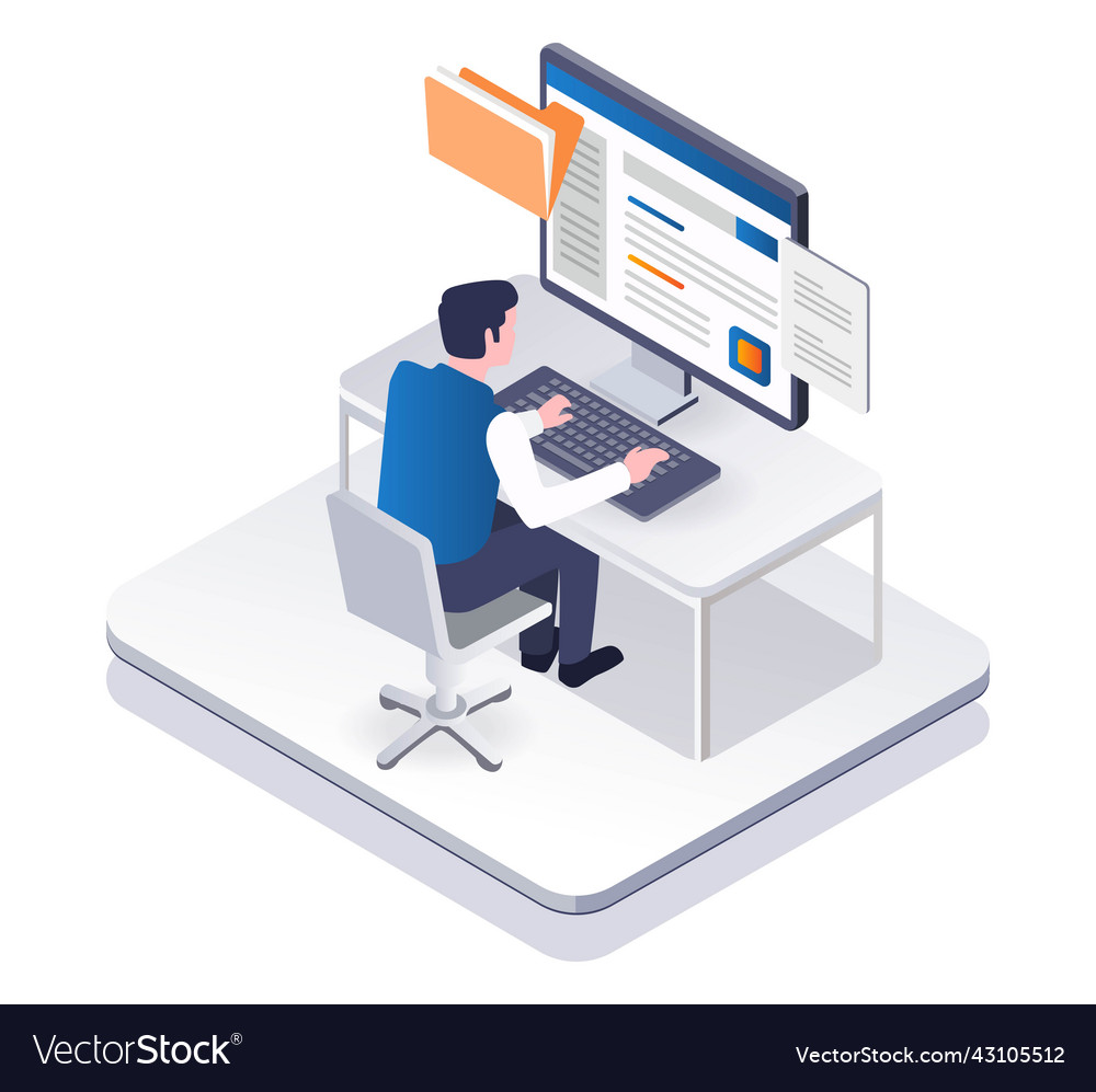 Man working in front of computer Royalty Free Vector Image