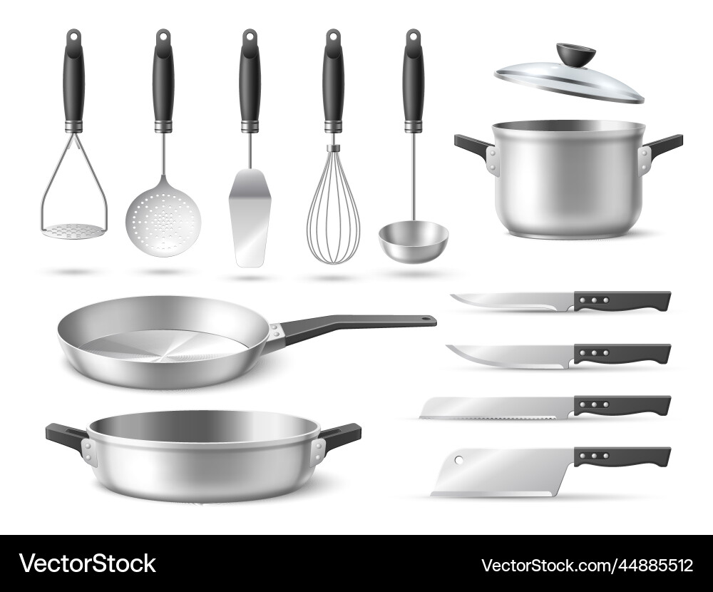 Realistic utensil metal kitchenware cooking Vector Image