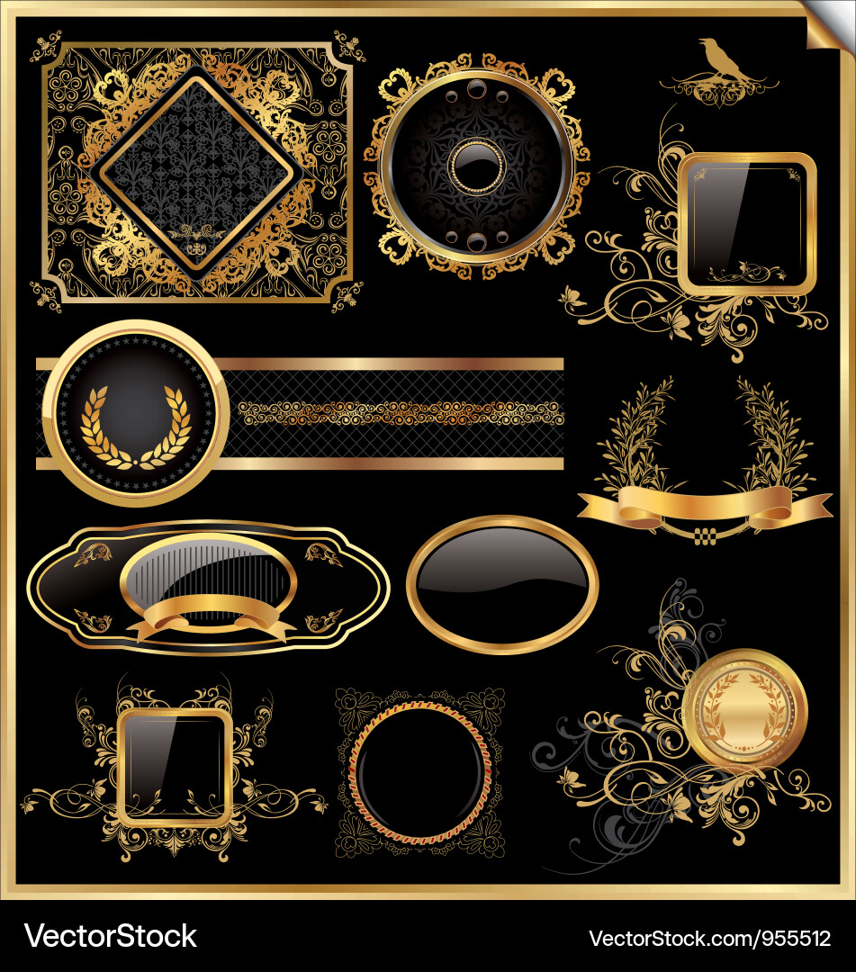 Set of black gold - framed labels Royalty Free Vector Image