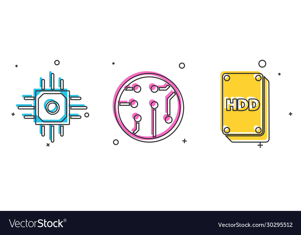 Set processor processor and hard disk drive hdd Vector Image