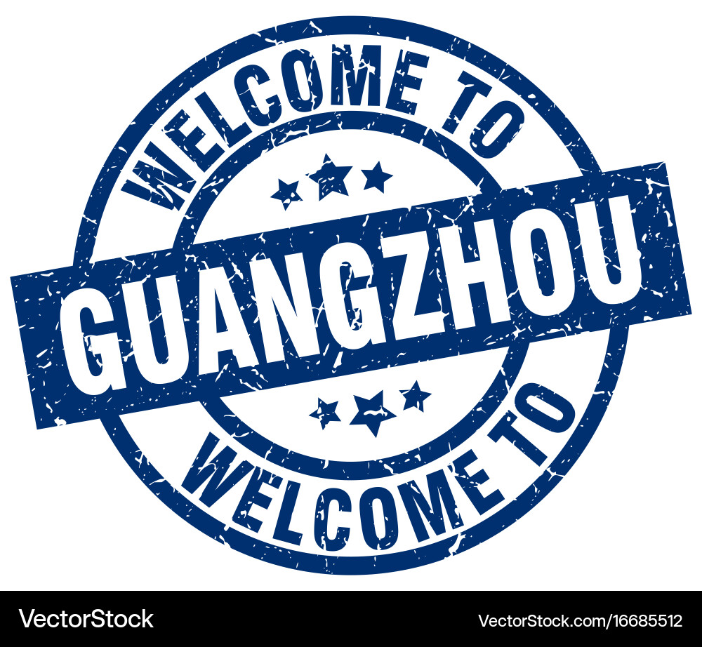 Welcome to guangzhou blue stamp Royalty Free Vector Image