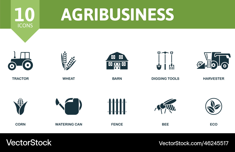 Agribusiness set creative icons tractor wheat Vector Image