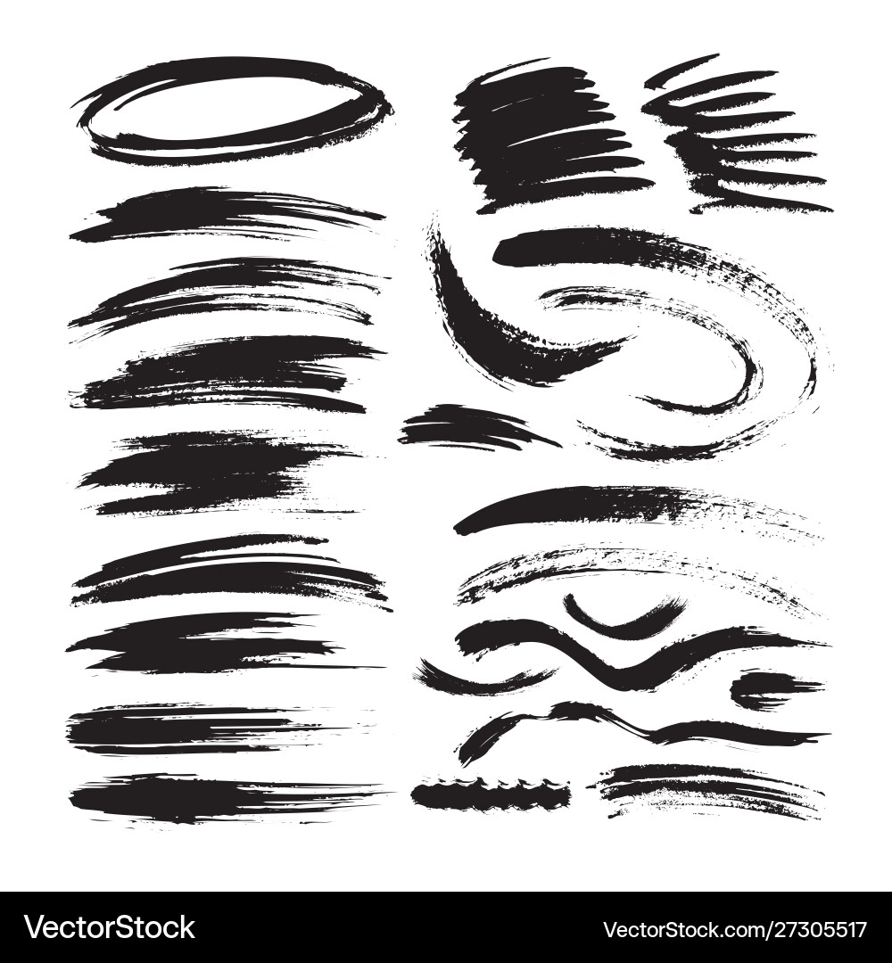 Brush strokes ink black painting - creative set d Vector Image