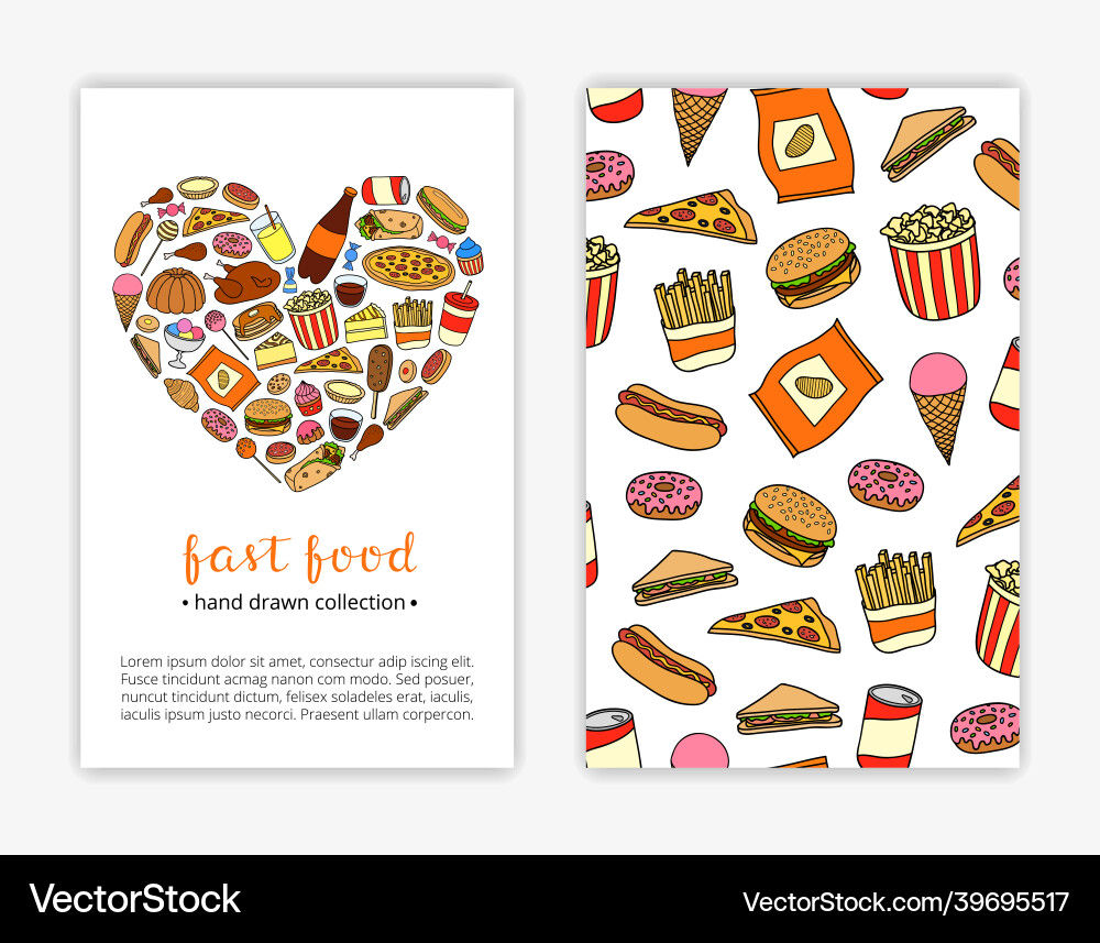 Card templates with fast food items Royalty Free Vector