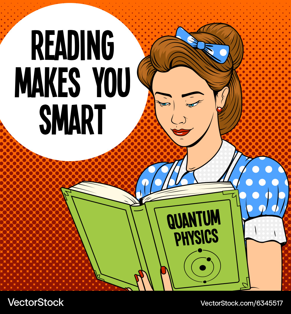 Girl reading book poster retro Royalty Free Vector Image