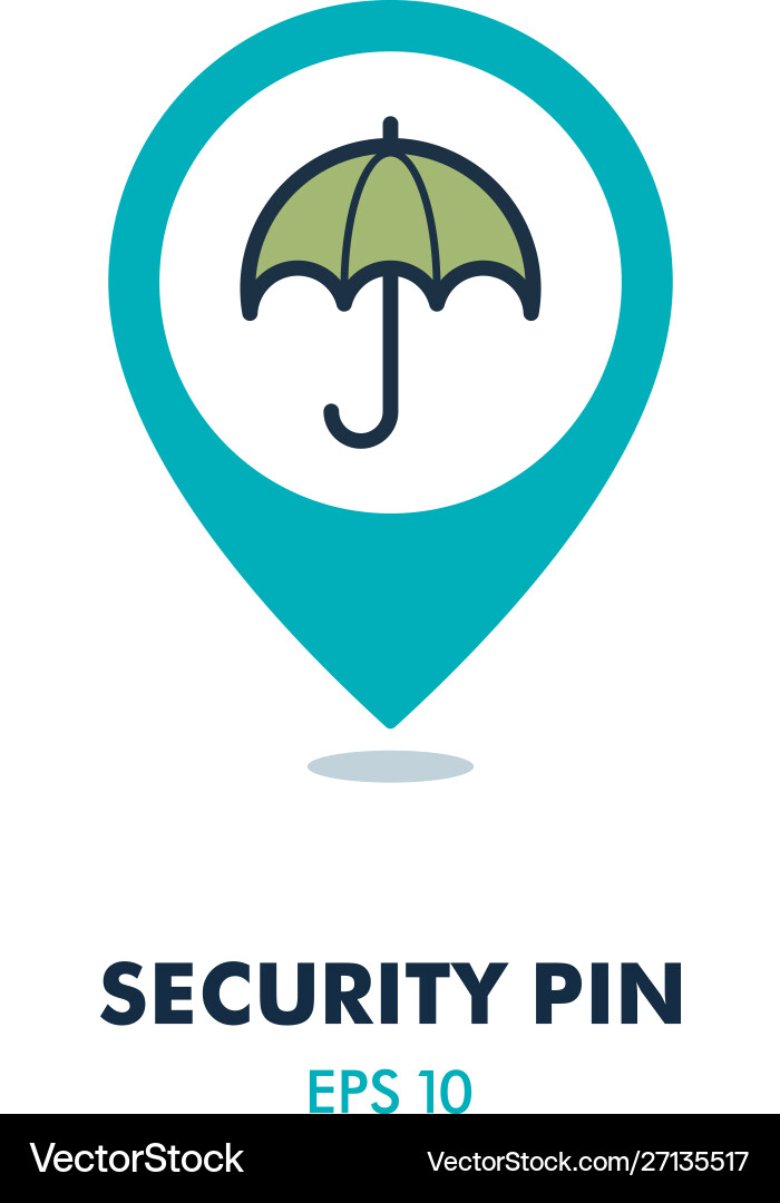 Insurance pin map icon umbrella sign Royalty Free Vector