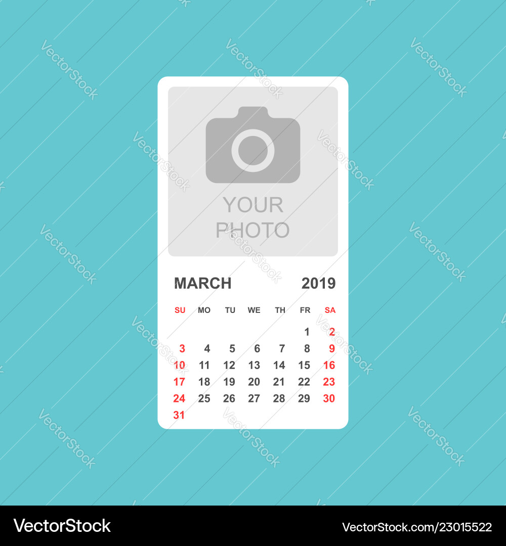 Calendar march 2019 year in simple style Vector Image