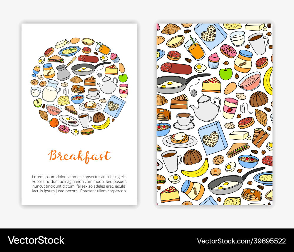 Card templates with hand drawn breakfast dishes Vector Image