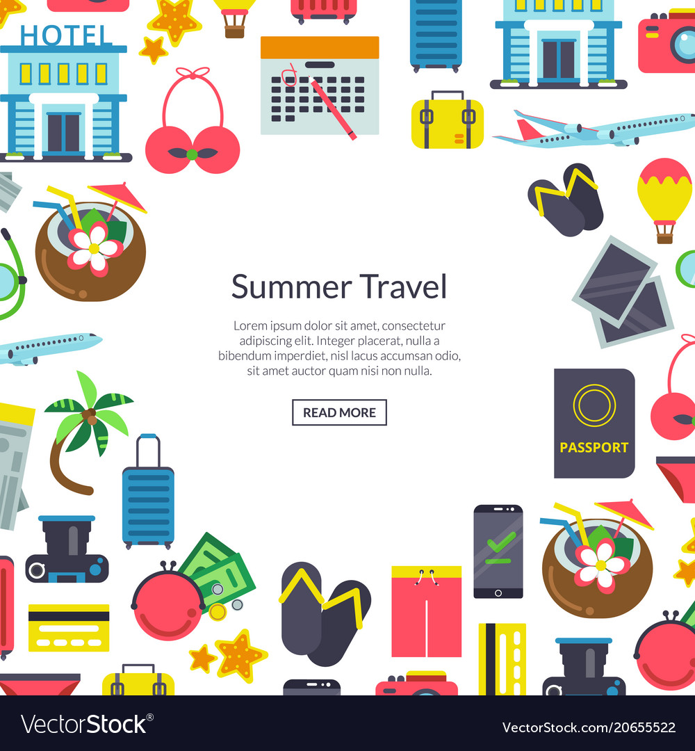 Flat travel elements background Royalty Free Vector Image