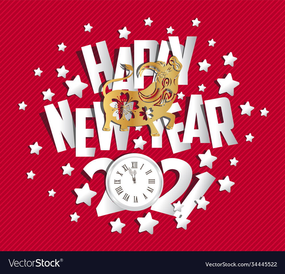 Happy new year 2021 greeting card ox Royalty Free Vector