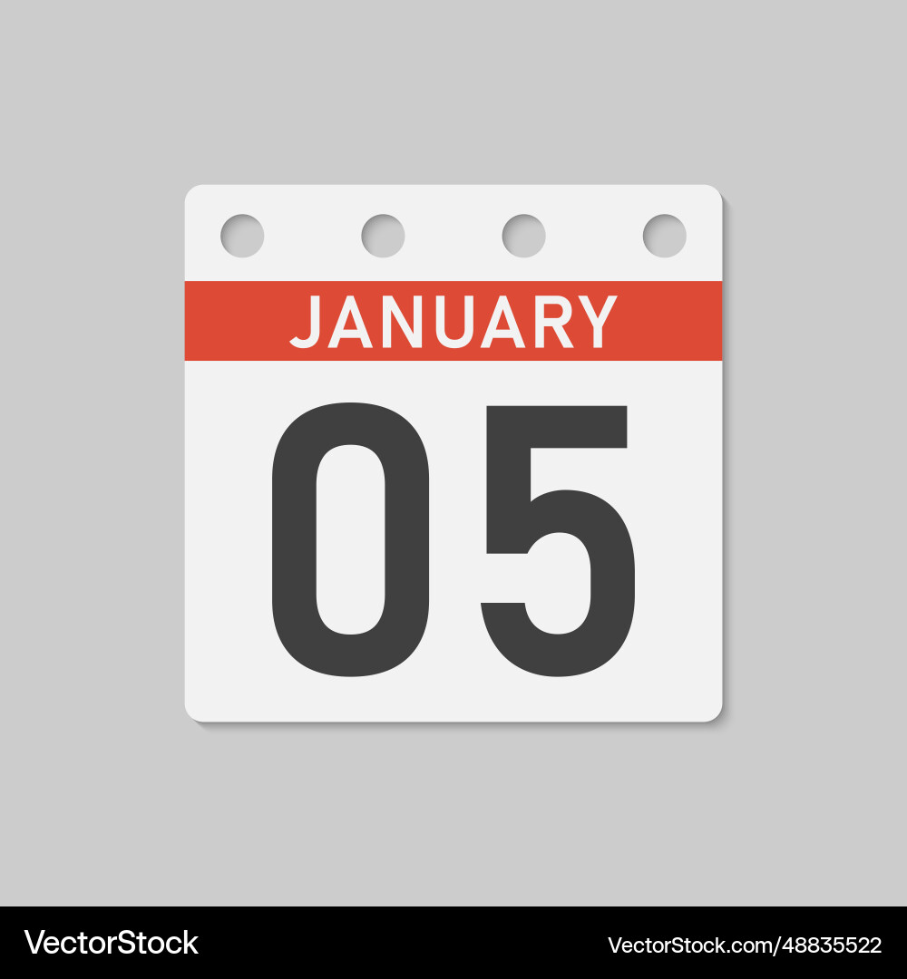 Icon page calendar day - 5 january Royalty Free Vector Image