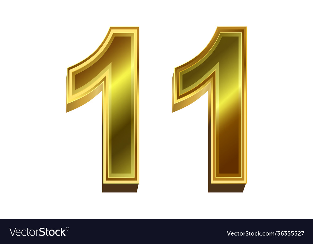 3d golden number 11 isolated on white background Vector Image