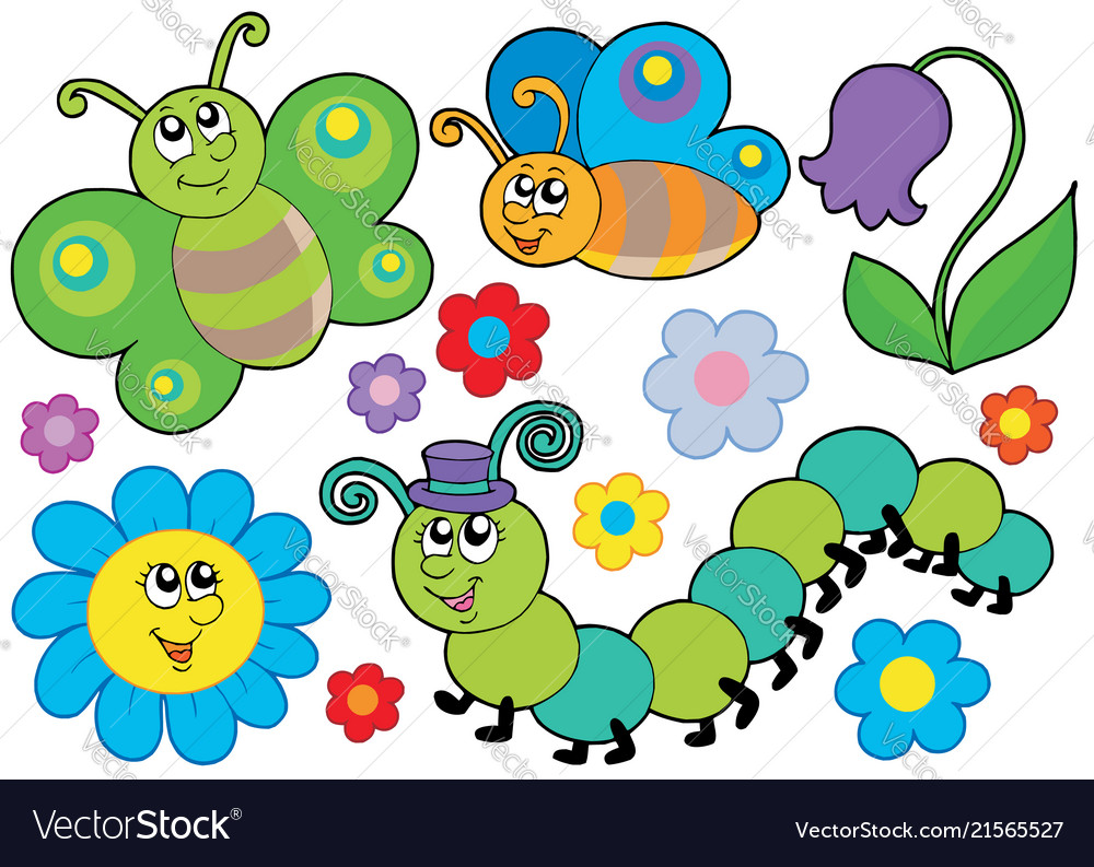 Bug and flower set Royalty Free Vector Image - VectorStock