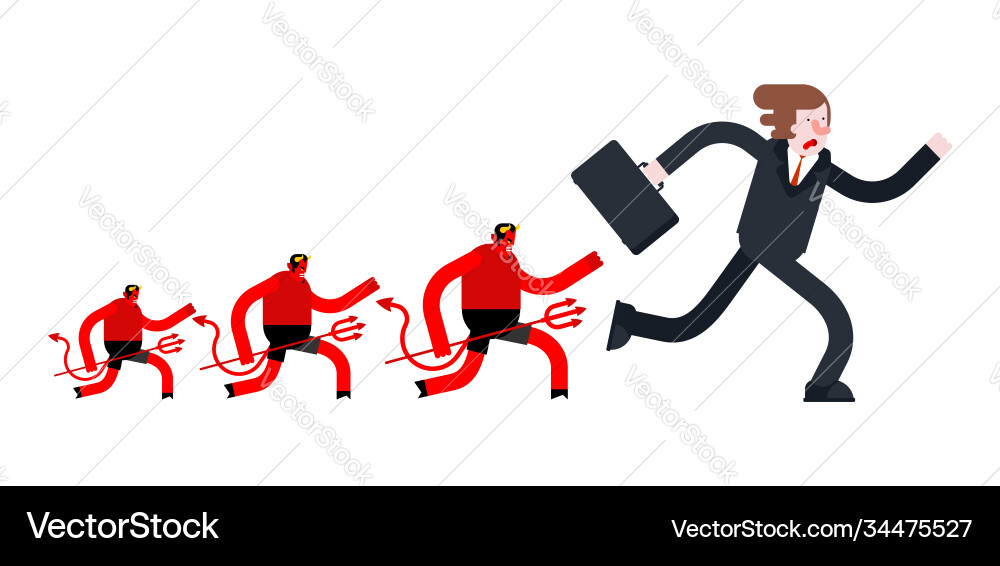Businessman runs away from devil satan is running Vector Image