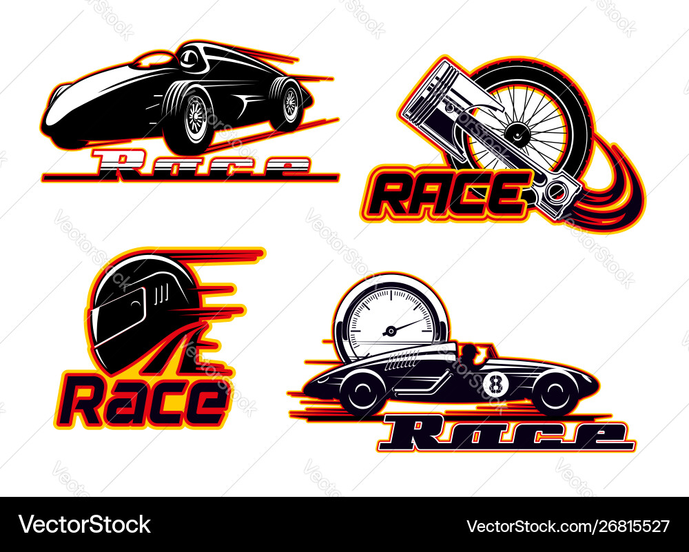 Car races motor speed racing auto engine icons Vector Image