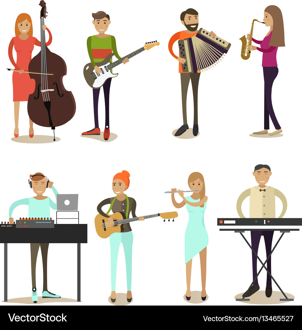 Flat icons set musician characters Royalty Free Vector Image