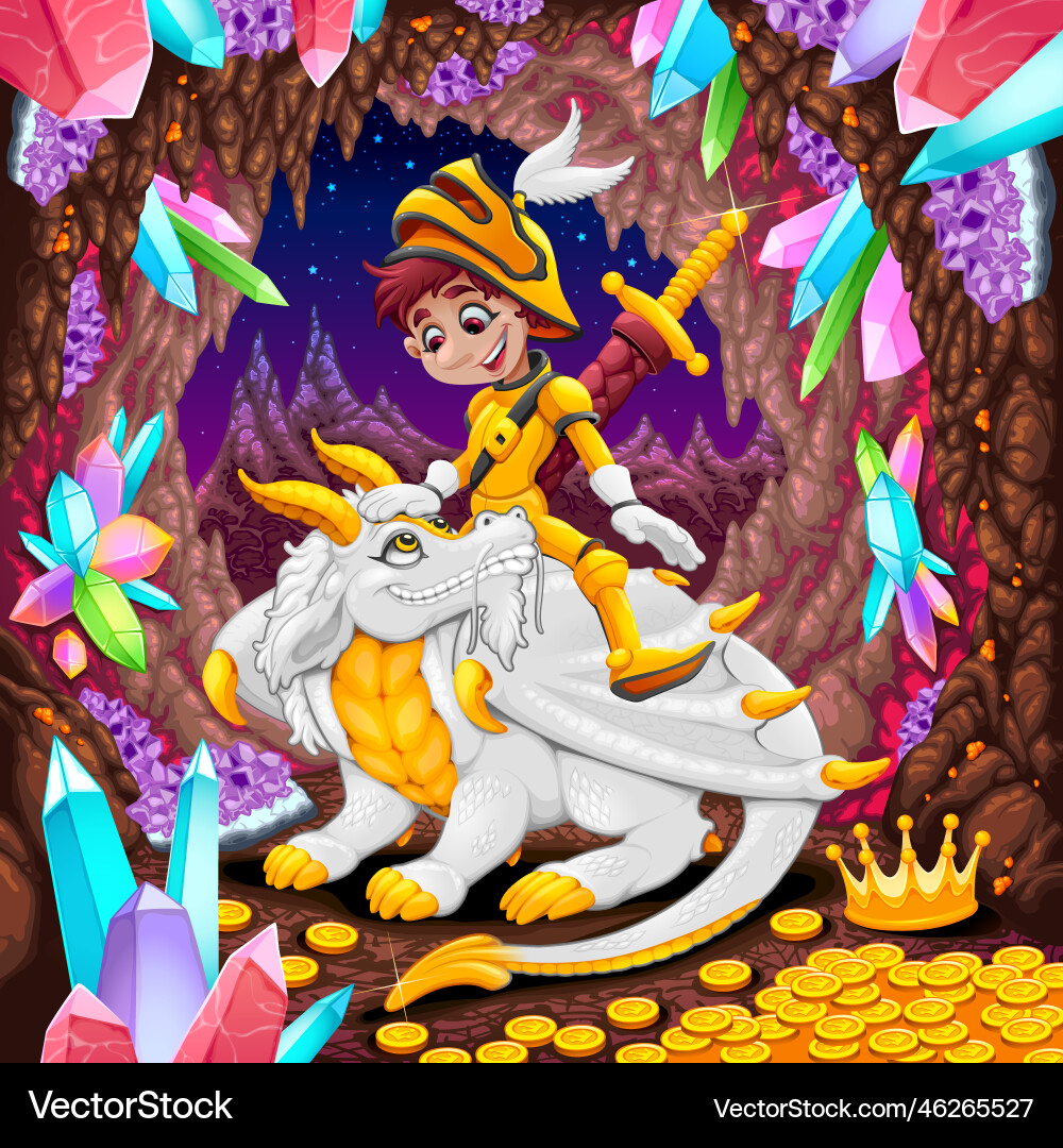 Knight and dragon with treasure Royalty Free Vector Image