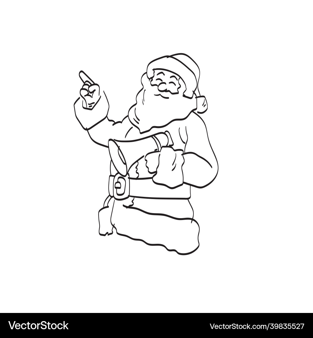 Line art santa claus pointing at something Vector Image