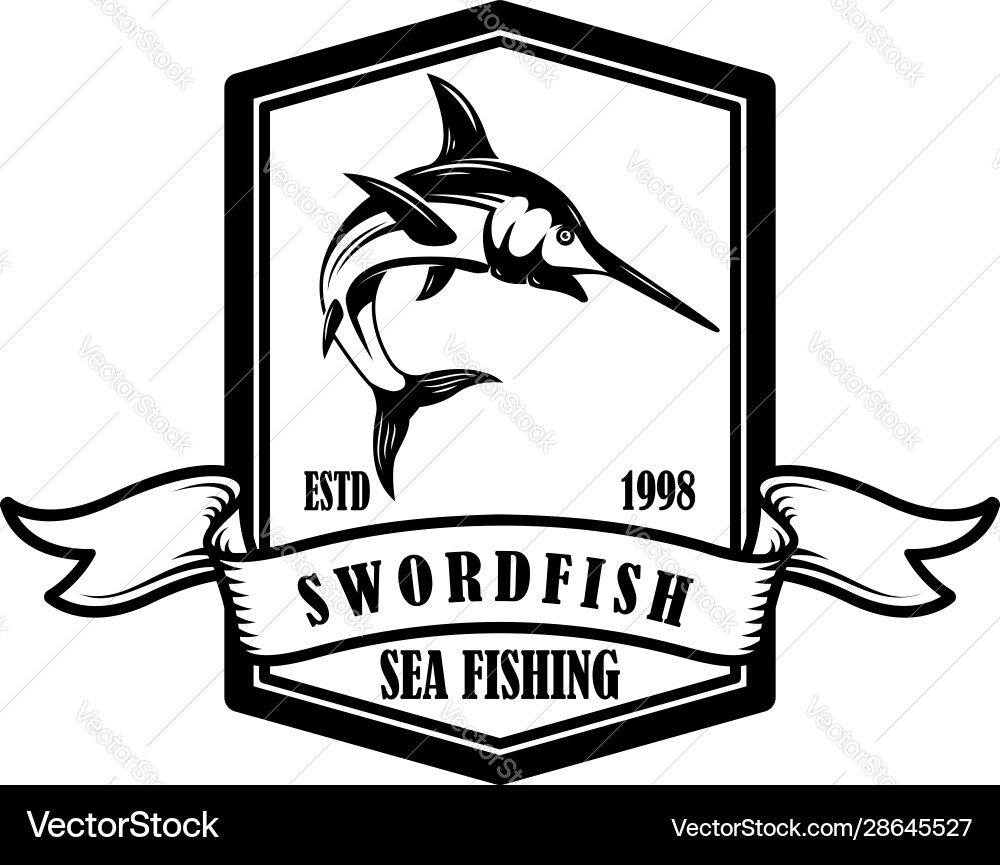 Swordfish fishing trip emblem template Royalty Free Vector