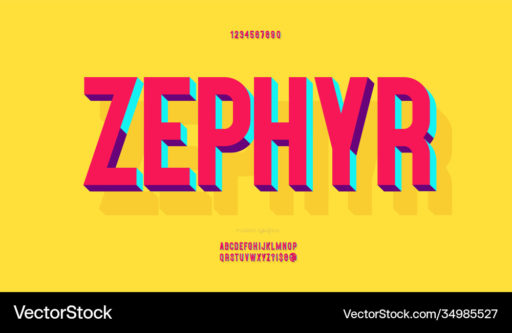 Zephyr font 3d bold colorful style Royalty Free Vector Image