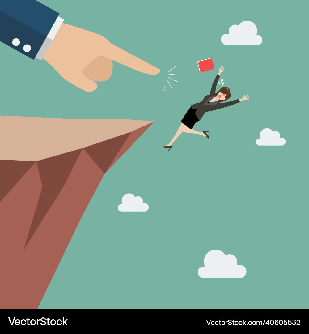 Big hand pushing business woman fall Royalty Free Vector