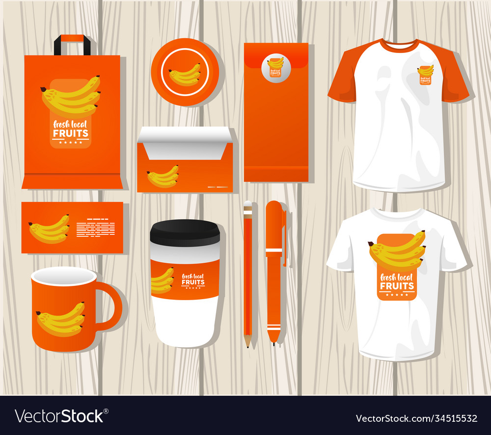 Bundle bananas fruits mockup elements branding Vector Image