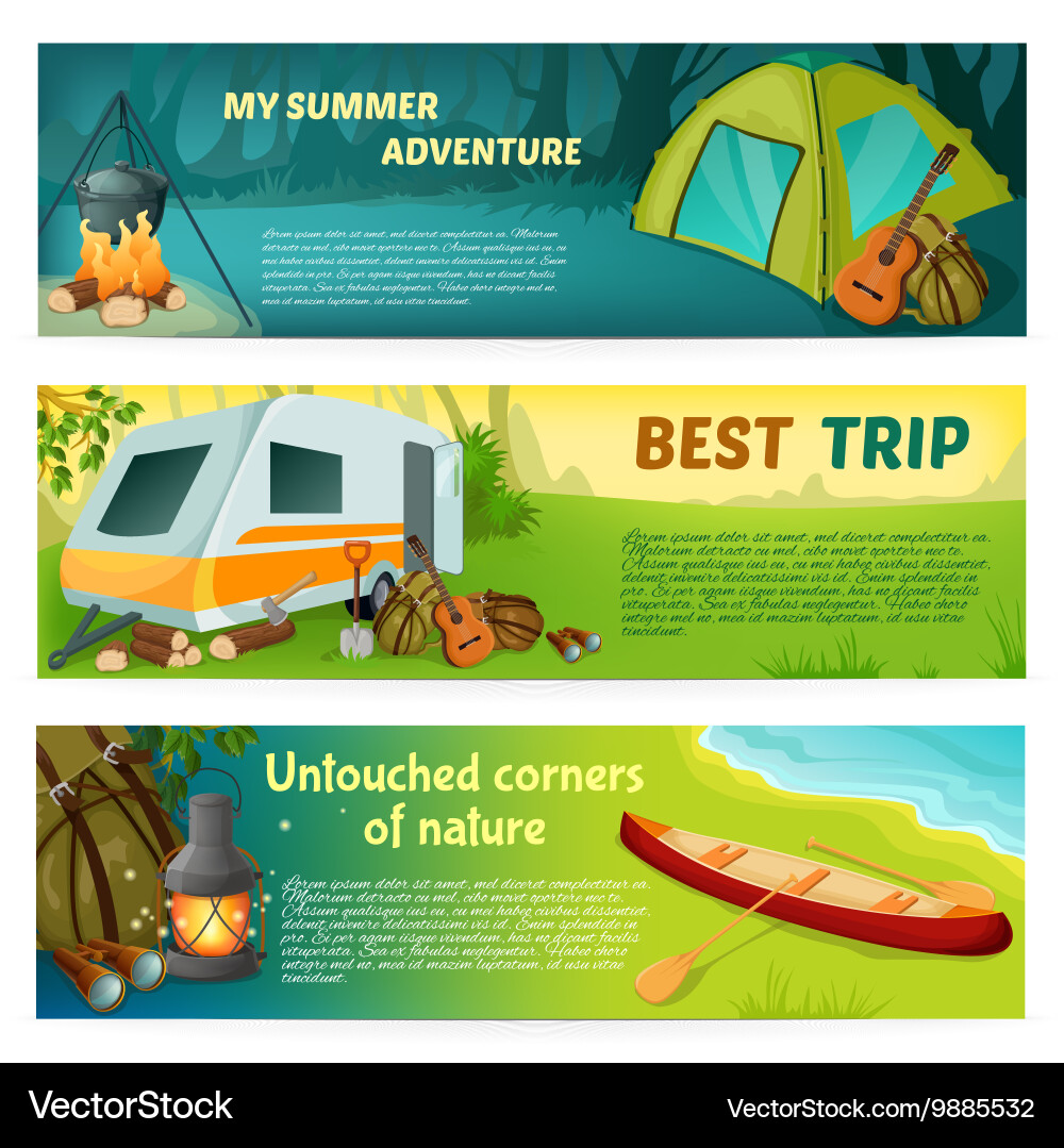 Camping horizontal banners set Royalty Free Vector Image