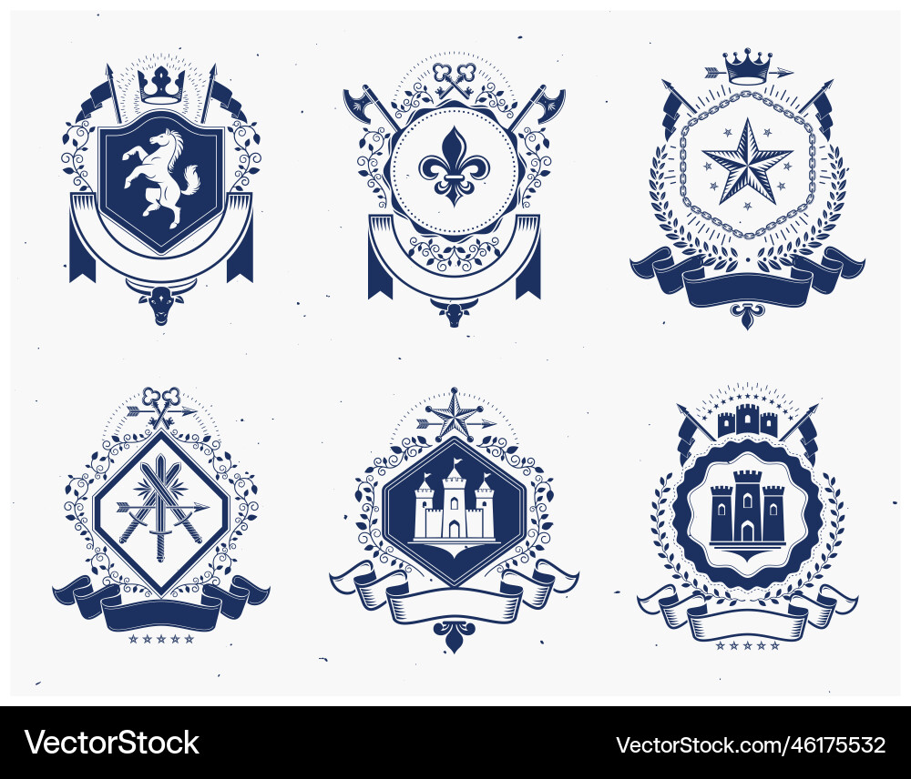 Heraldic coat of arms decorative emblems isolated Vector Image