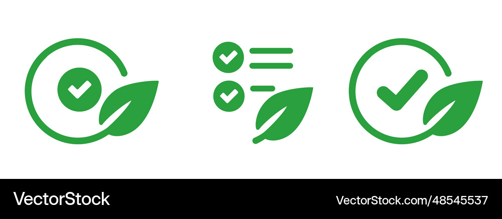 Check mark and green leaf leaves set icon symbol Vector Image