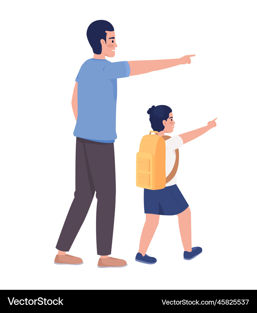 Father with boy pointing fingers on right side Vector Image