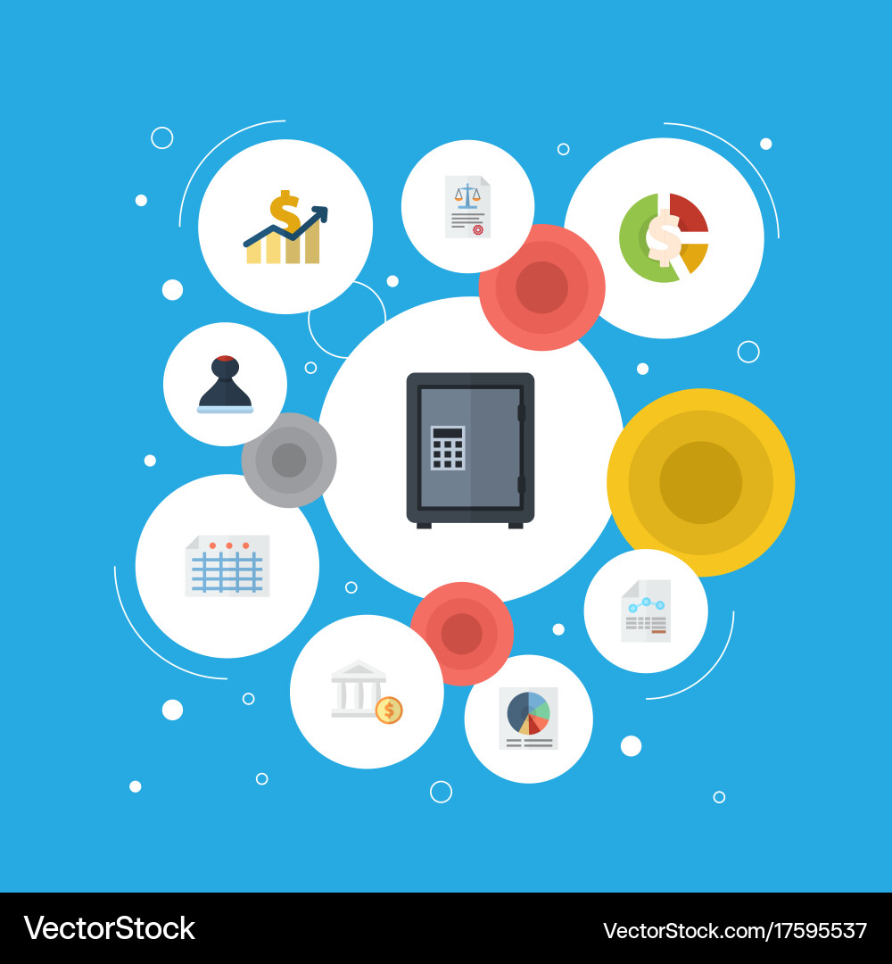 Flat icons safe sheet net income and other Vector Image