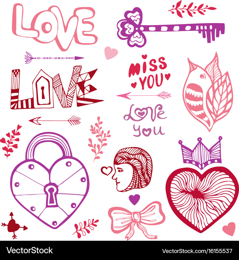 Happy valentines day cute doodle collection Vector Image