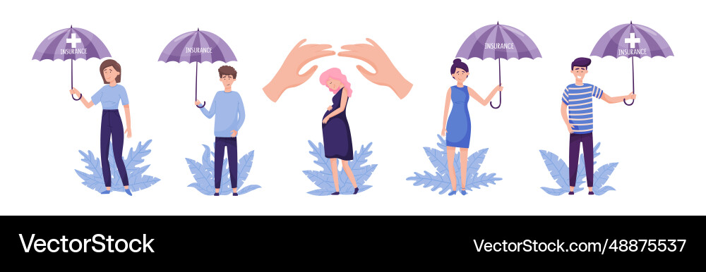 Insurance with people character umbrella Vector Image