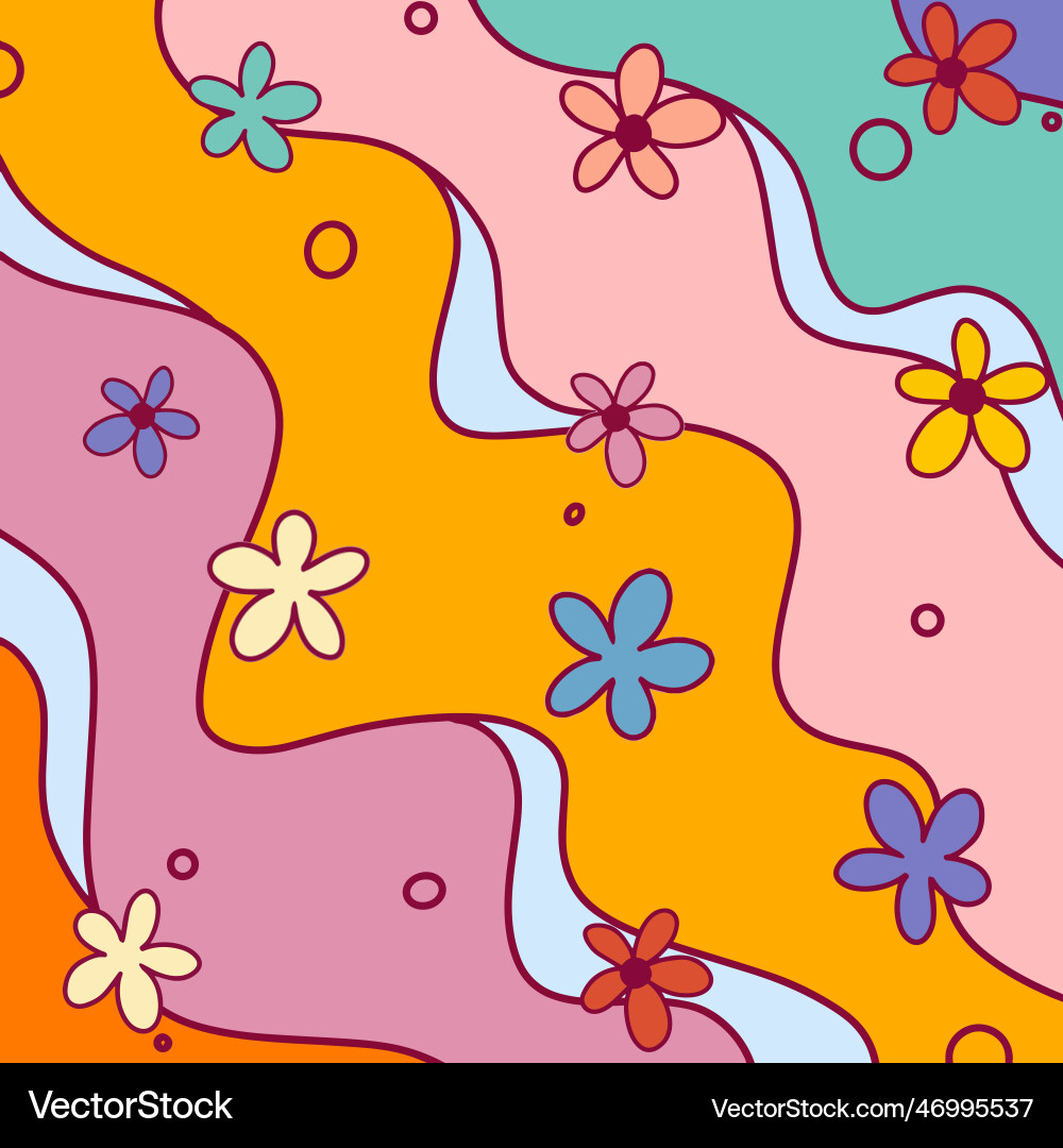 Retro wavy stripes and flowers Royalty Free Vector Image