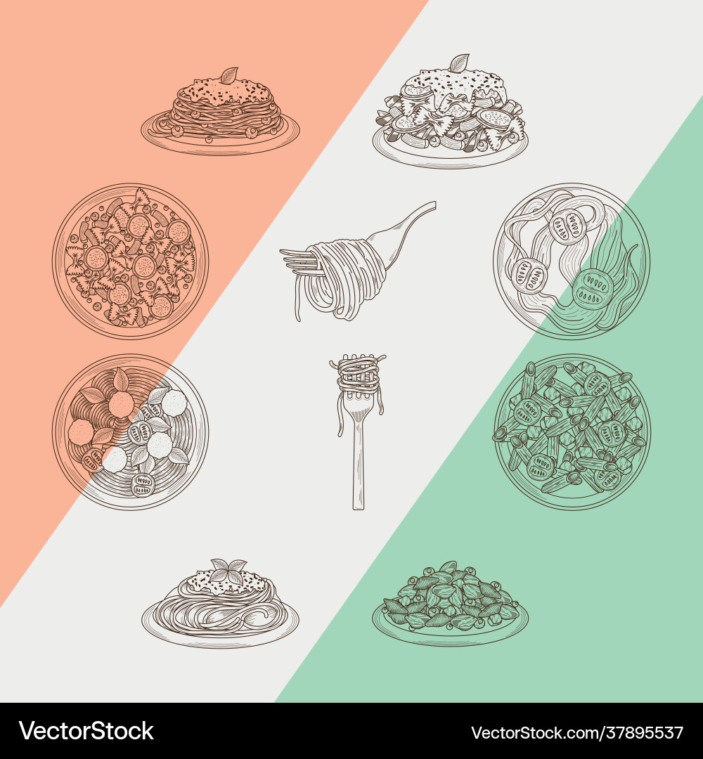 Ten italian pastas icons Royalty Free Vector Image