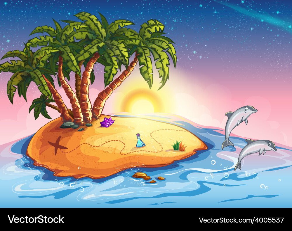 Treasure Island in the ocean and Royalty Free Vector Image