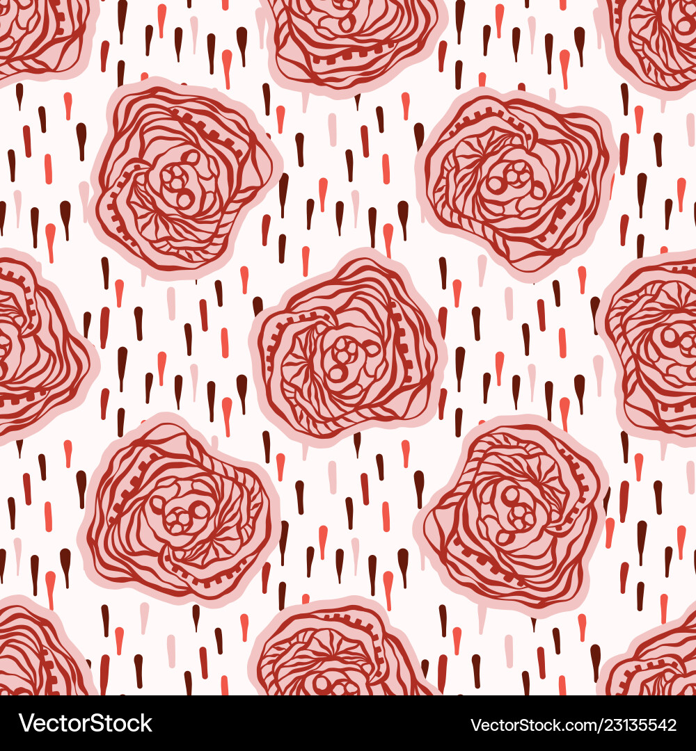 Bold graphic line art flowers seamless Royalty Free Vector
