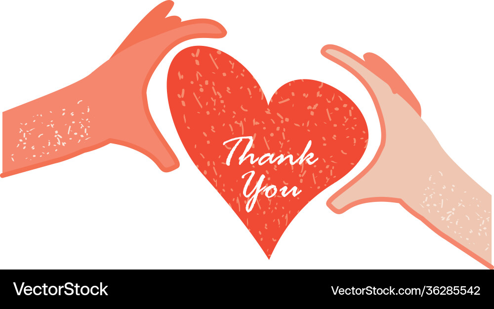 Hands with heart and thanks you hand drawn text Vector Image