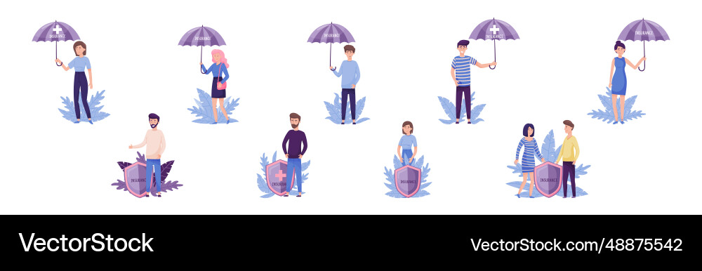 Insurance with people character umbrella Vector Image