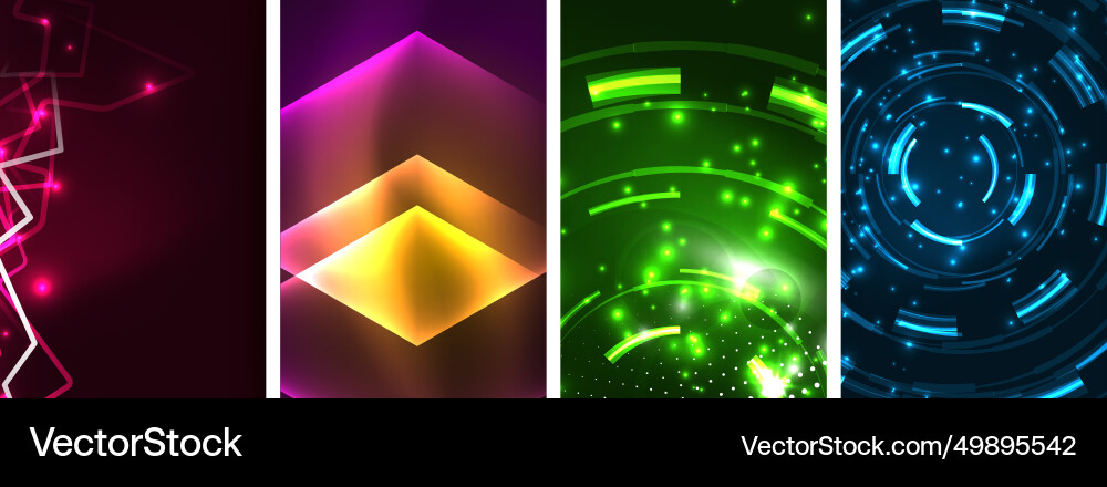 Neon glittering glowing light geometric shapes Vector Image