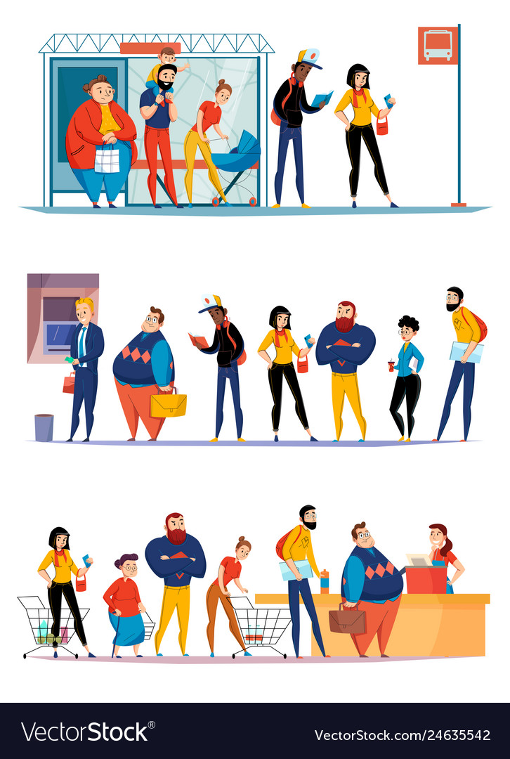 Queue people horizontale sets Royalty Free Vector Image