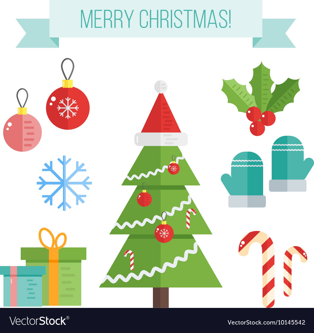Set of christmas icons flat elements Royalty Free Vector