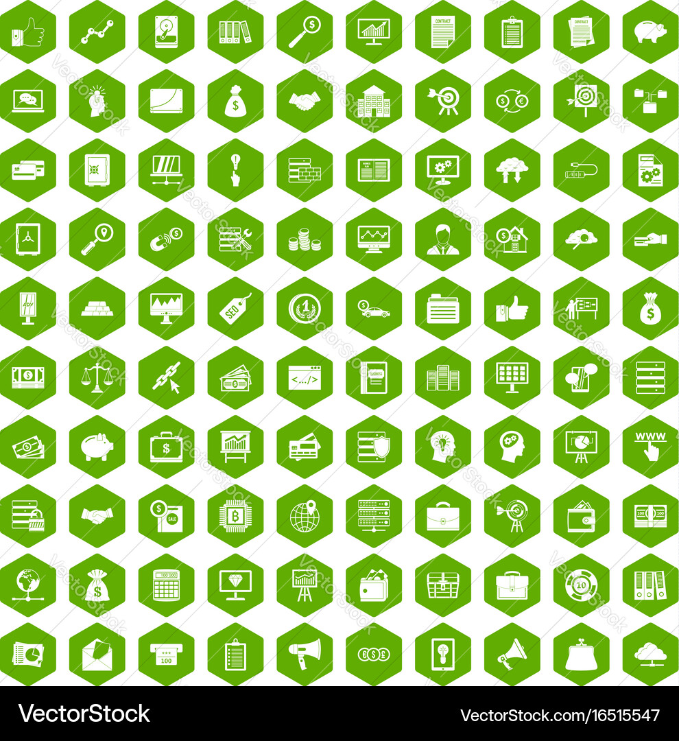 100 business process icons hexagon green Vector Image