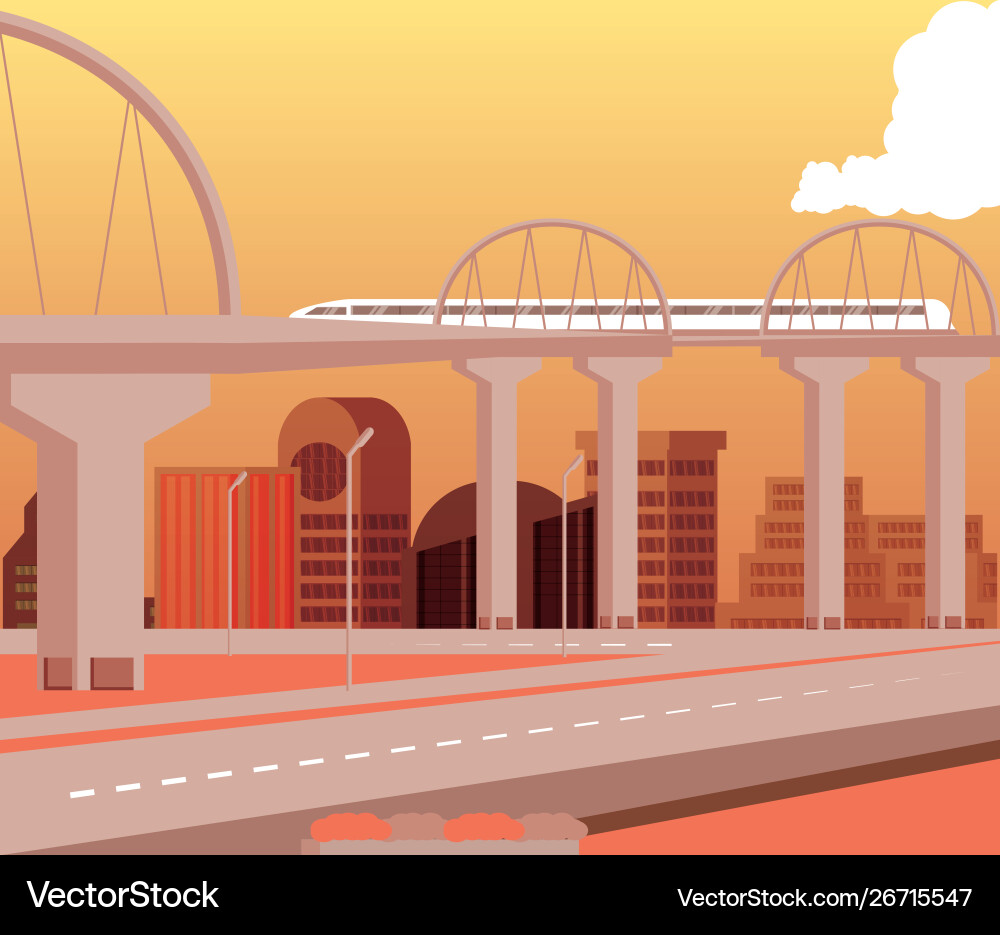 Cityscape buildings day scene with bridge Vector Image