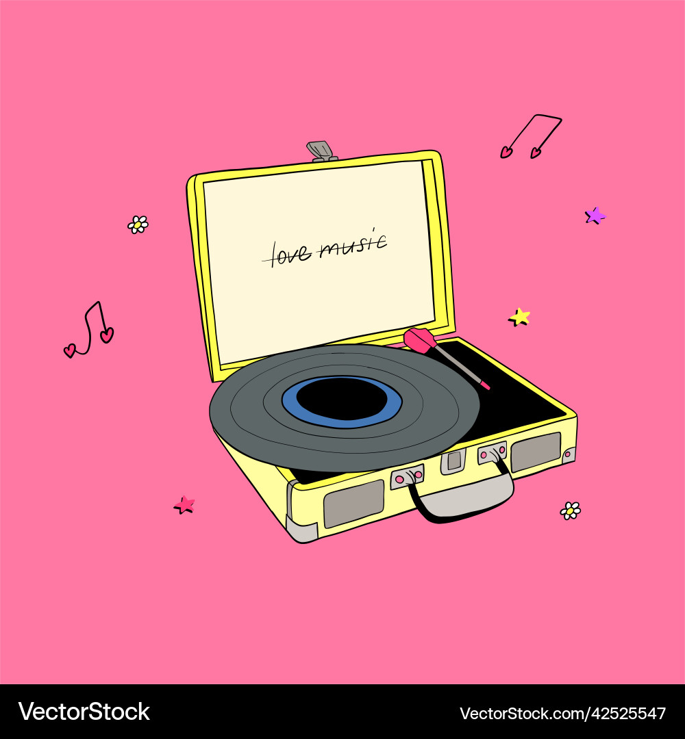 Colorful retro music turntable Royalty Free Vector Image
