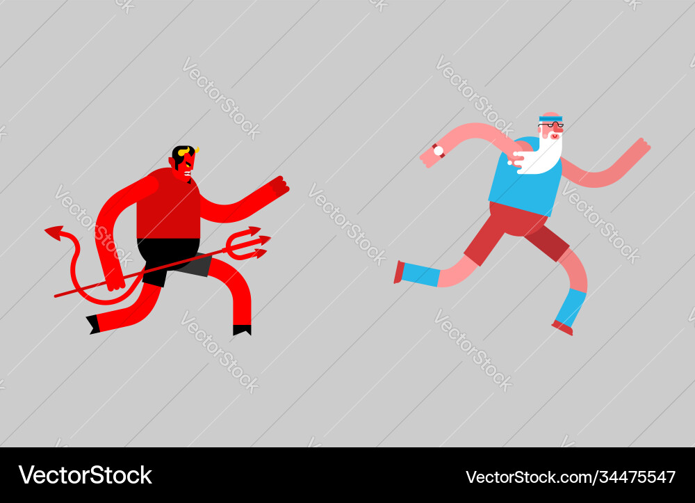 Grandfather runs away from devil satan is running Vector Image