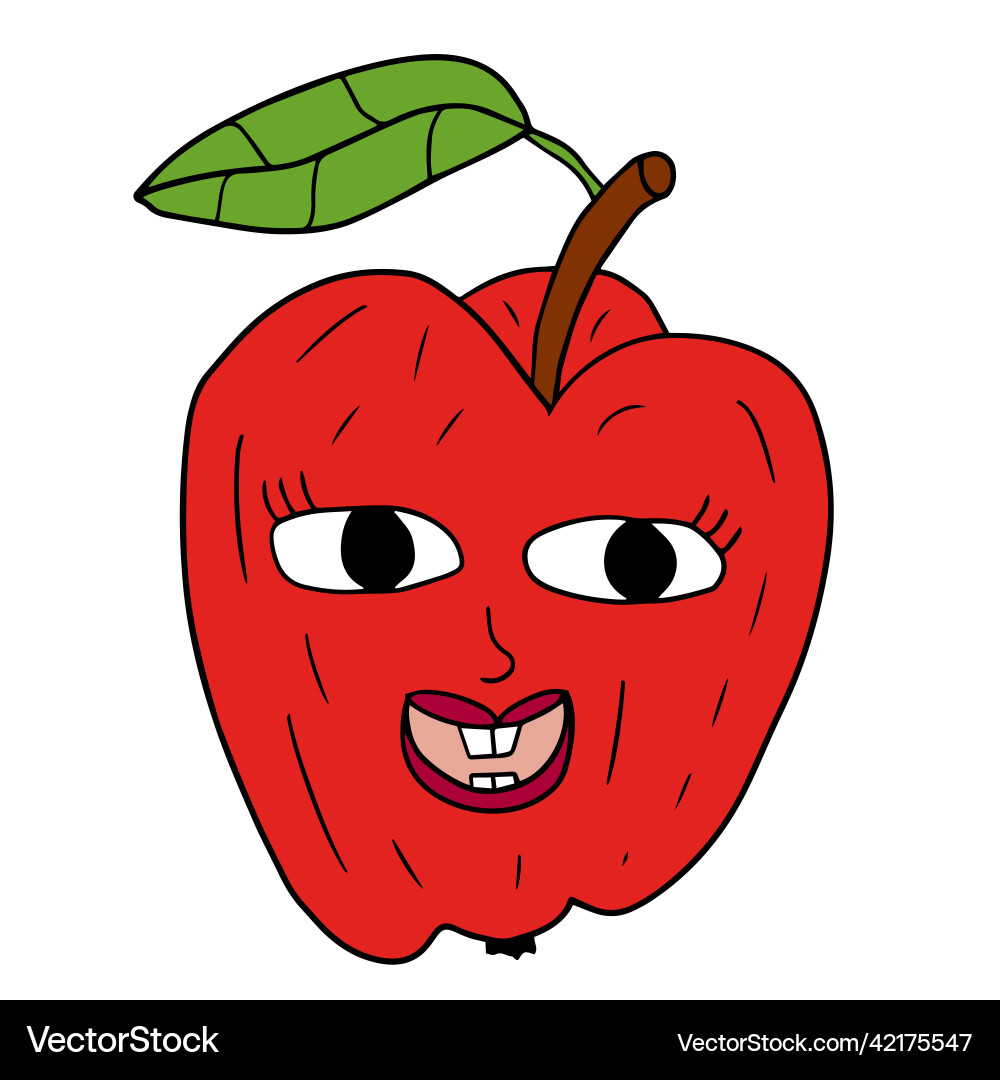Happy cartoon doodle retro apple character Vector Image