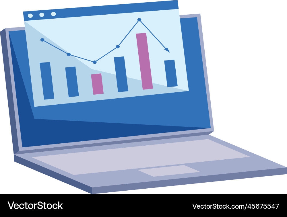 Laptop with statistics template Royalty Free Vector Image