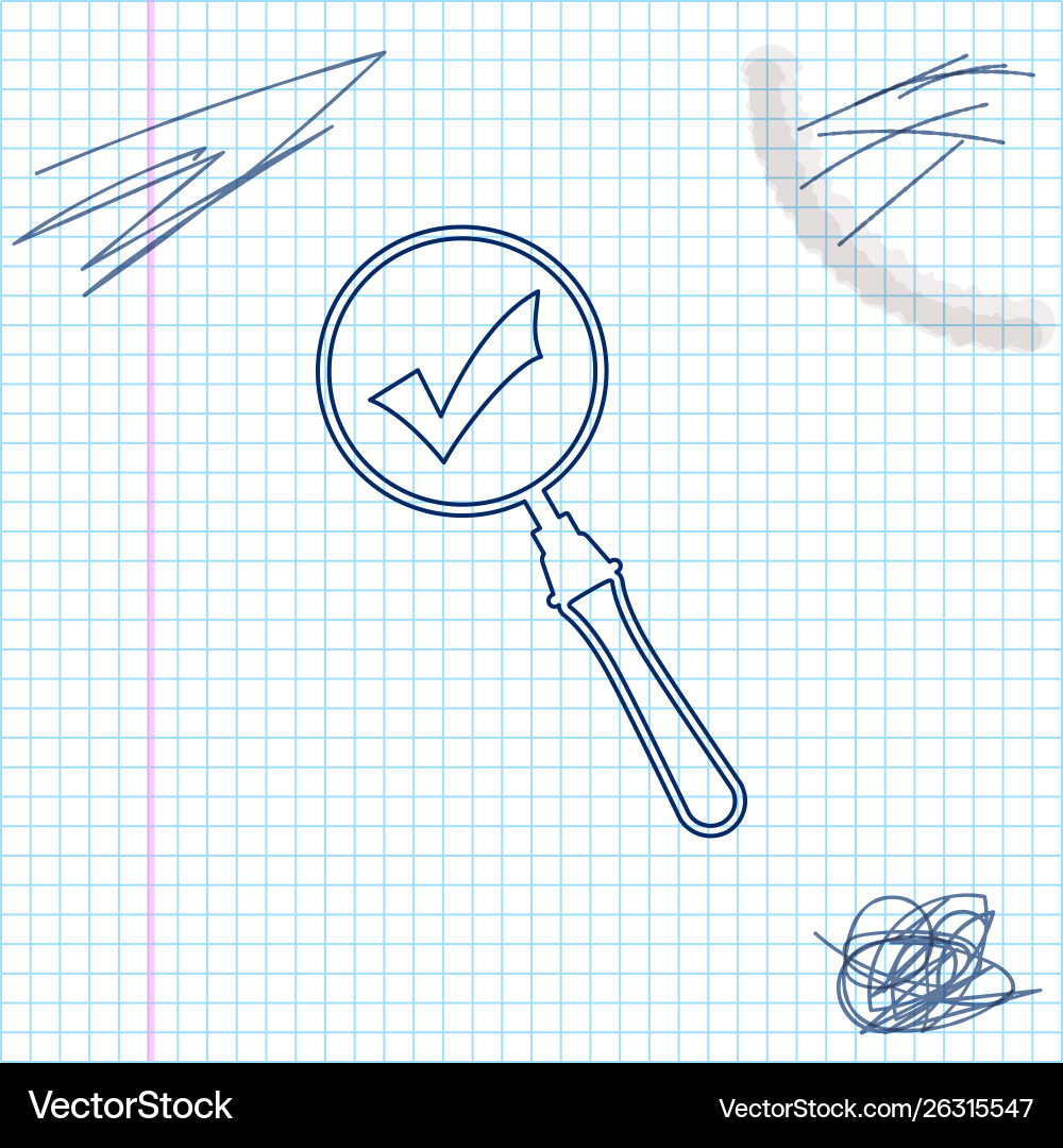 Magnifying glass and check mark line sketch icon Vector Image
