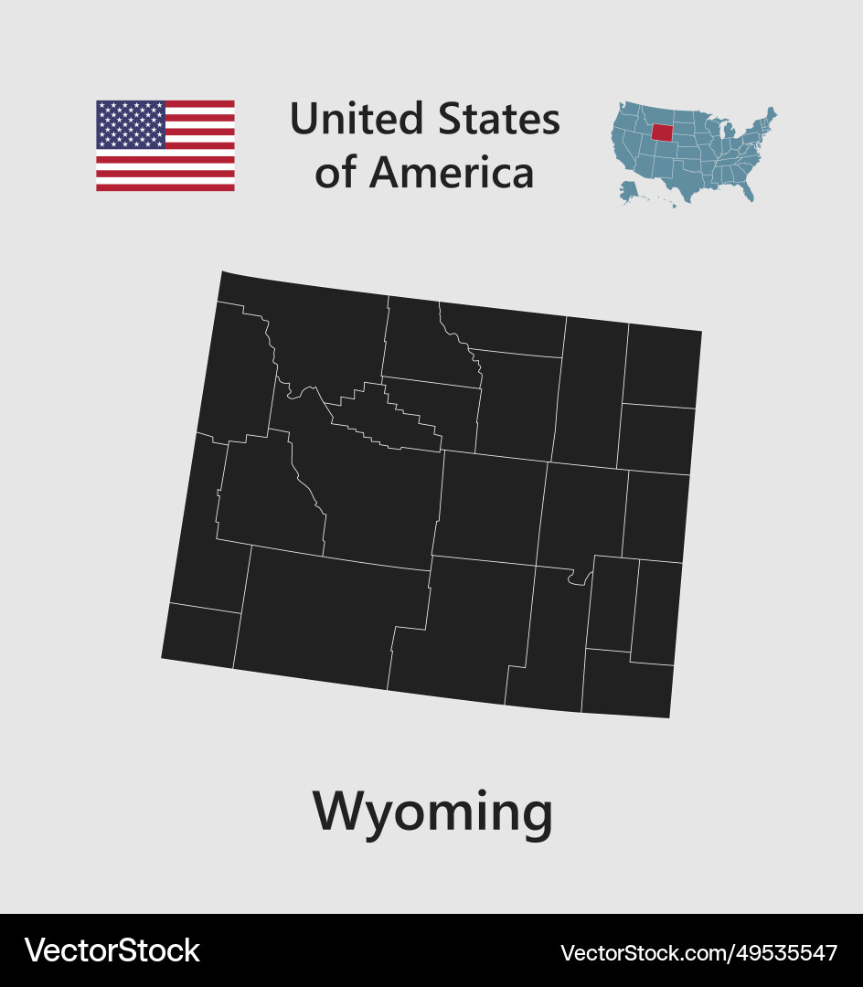 Map state wyoming flag and usa Royalty Free Vector Image